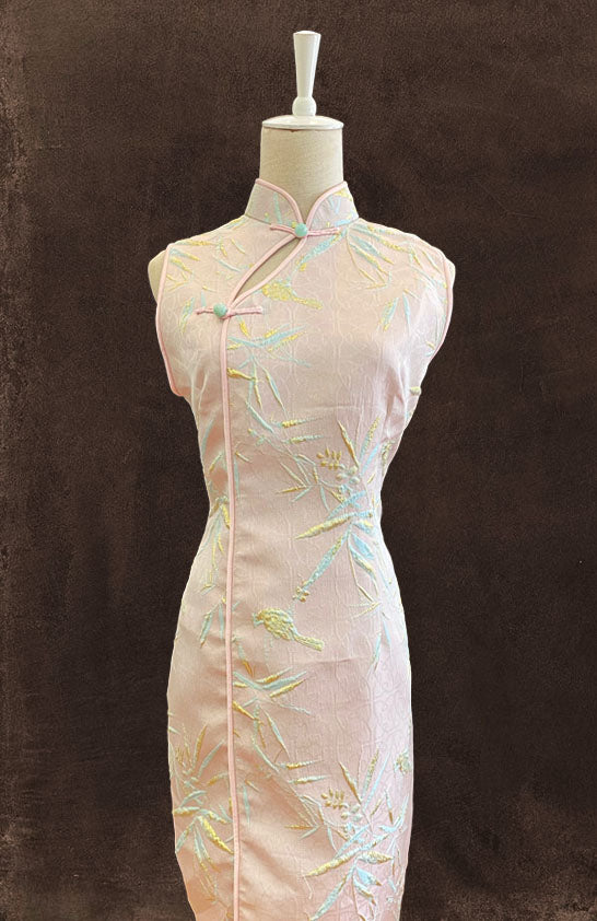Pink Bird Jacquard Cheongsam with Side Peephole – Outpost Clothing